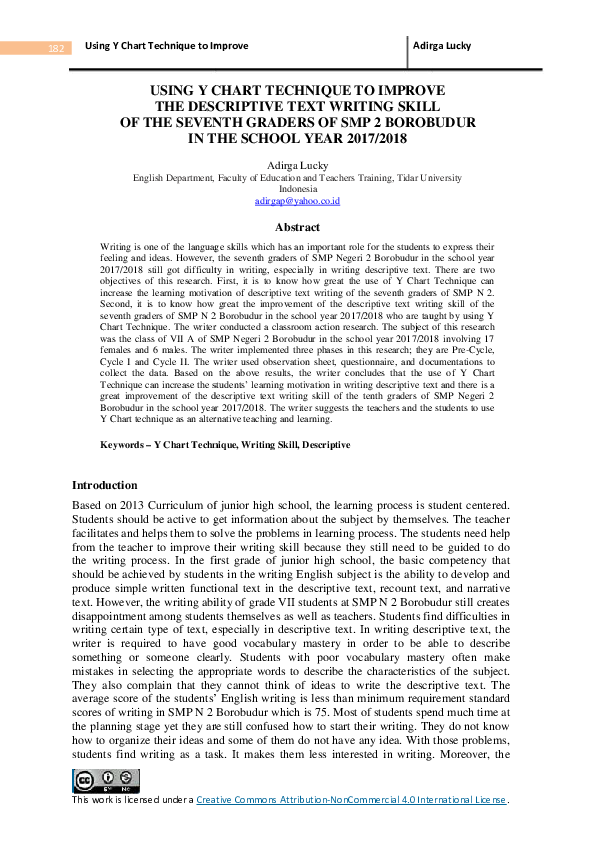 (PDF) Using y Chart Technique to Improve the Descriptive Text Writing Skill of the Seventh ...