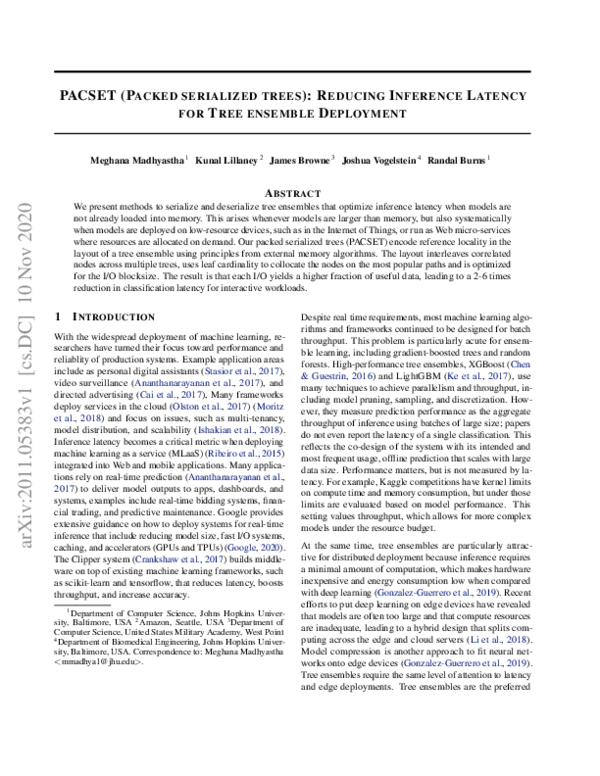 Pdf Pacset Packed Serialized Trees Reducing Inference Latency For Tree Ensemble Deployment