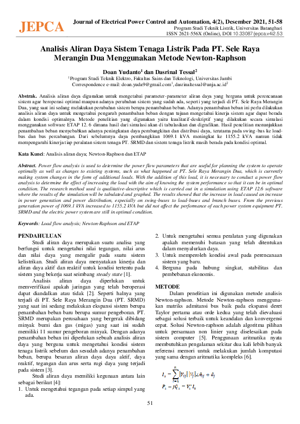 (PDF) Analisis Aliran Daya Sistem Tenaga Listrik Pada PT. Sele Raya Merangin Dua Menggunakan ...