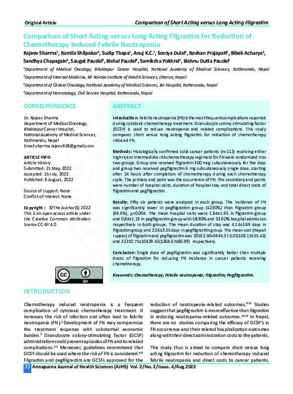 (PDF) Comparison of Short Acting versus Long Acting Filgrastim for ...