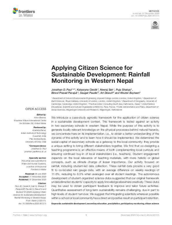 (PDF) Citizen Science for Sustainable Rainfall Monitoring