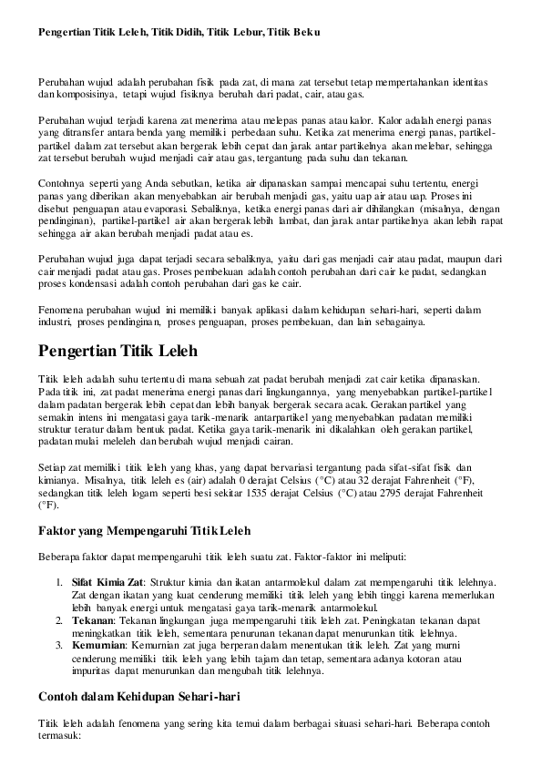 Pdf Pengertian Titik Leleh
