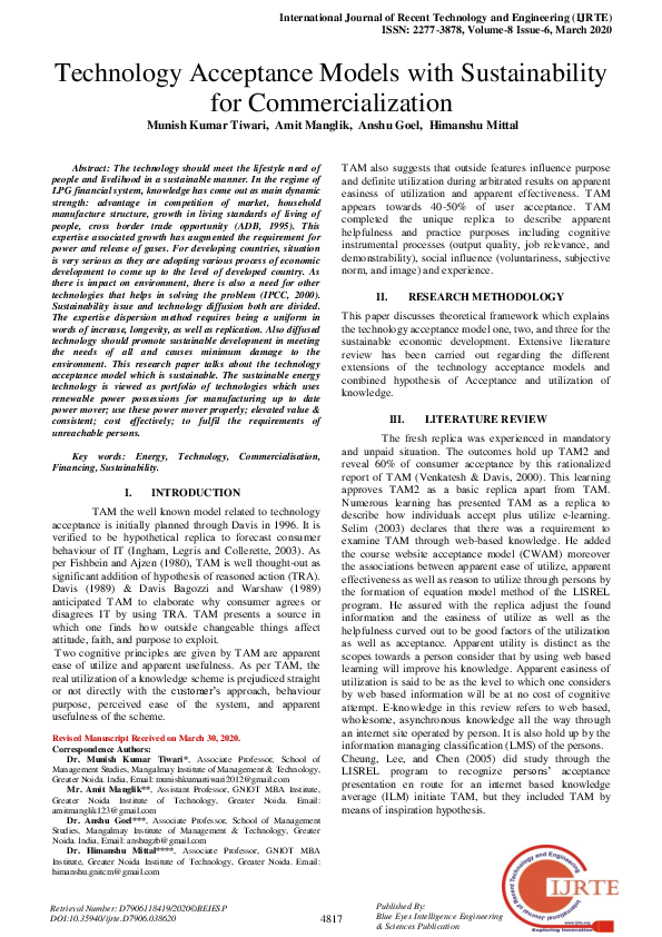 (PDF) Technology Acceptance Models with Sustainability for ...