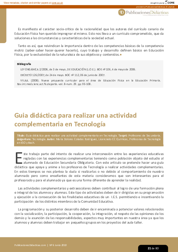 (PDF) Guia didáctica para realizar una actividad complementaria en Tecnología | Maria Dolores ...