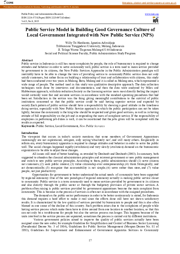 (PDF) Public Service Model in Building Good Governance Culture of Local ...