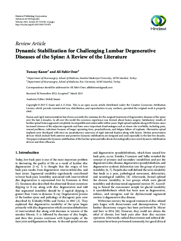 (PDF) Dynamic Stabilization for Challenging Lumbar Degenerative ...