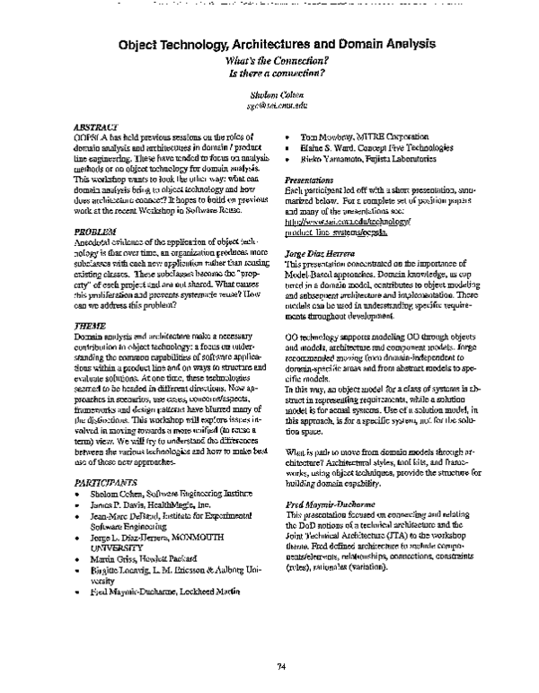 (PDF) Object technology, architectures and domain analysis | Sholom Cohen - Academia.edu