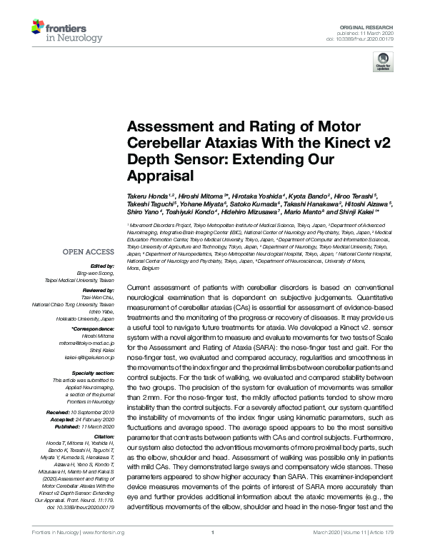 (PDF) Assessment and Rating of Motor Cerebellar Ataxias With the Kinect v2 Depth Sensor ...