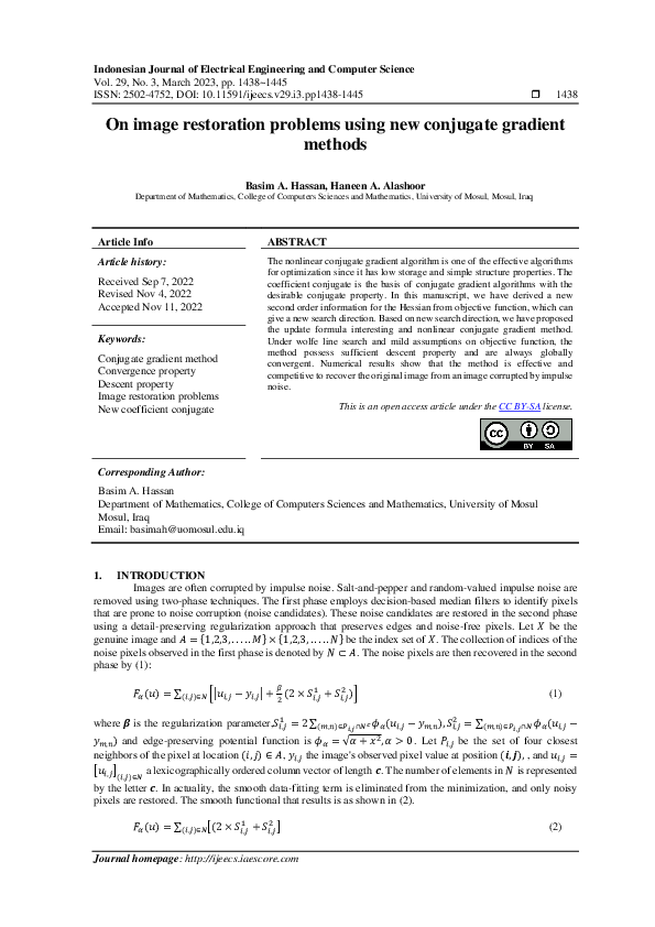(PDF) On image restoration problems using new conjugate gradient methods