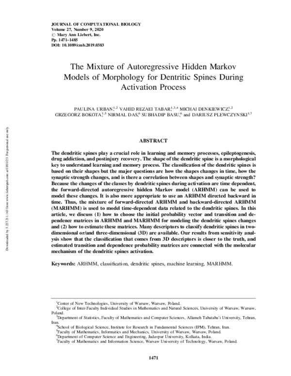 (PDF) The Mixture of Autoregressive Hidden Markov Models of Morphology for Dentritic Spines ...