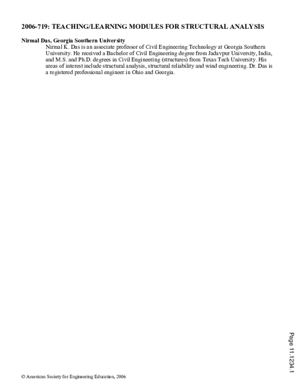 (PDF) Teaching/Learning Modules For Structural Analysis