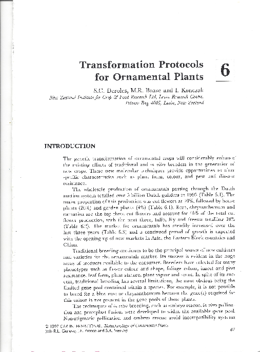 (PDF) Transformation Protocols for Ornamental Plants