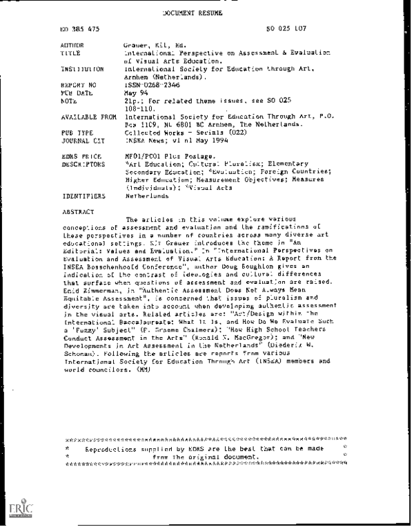 (PDF) International Perspective on Assessment & Evaluation of Visual ...