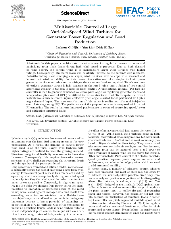 (PDF) Multivariable Control of Large Variable-Speed Wind Turbines for Generator Power Regulation ...