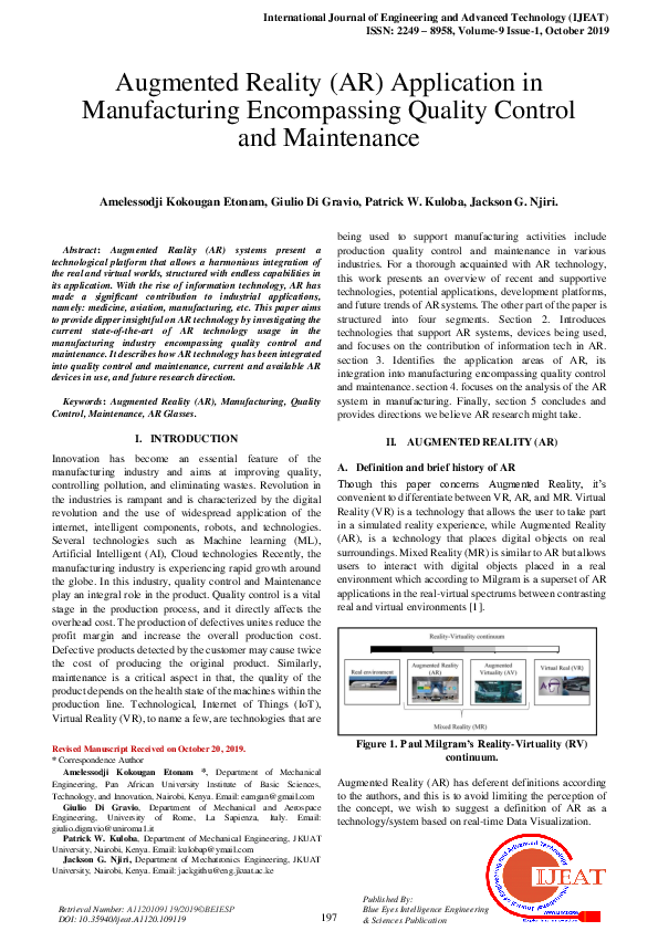 (PDF) Augmented Reality (AR) Application in Manufacturing Encompassing ...