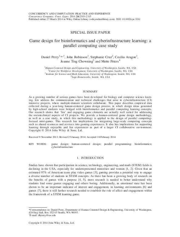 (PDF) Game design for bioinformatics and cyberinfrastructure learning: a parallel computing case ...