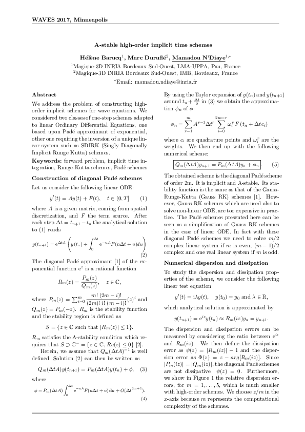 (PDF) A-stable high-order implicit time schemes