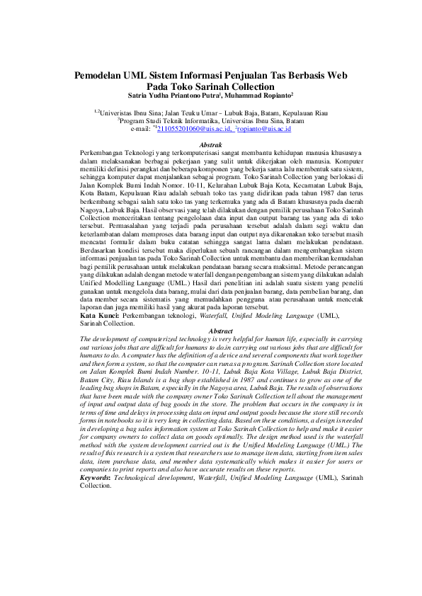 (PDF) PEMODELAN UML SISTEM INFORMASI PENJUALAN TAS BERBASIS WEB PADA TOKO SARINAH COLLECTION