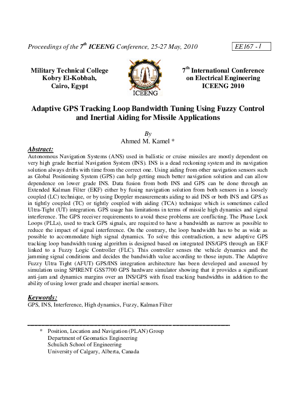 Pdf Adaptive Gps Tracking Loop Bandwidth Tuning Using Fuzzy Control