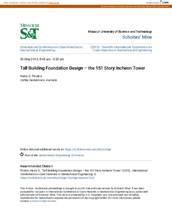 (PDF) Tall Building Foundation Design – the 151 Story Incheon Tower