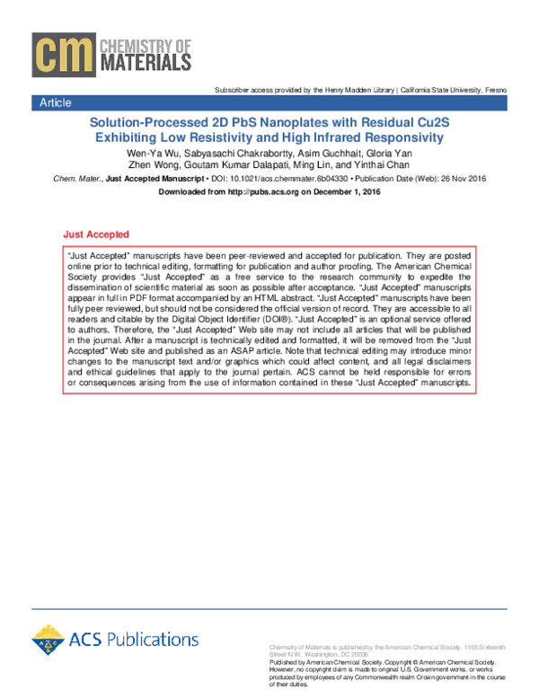 (PDF) Solution-Processed 2D PbS Nanoplates with Residual Cu2S ...