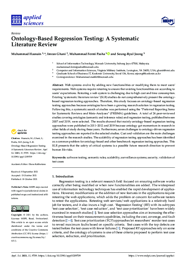 Pdf Ontology Based Regression Testing A Systematic Literature Review