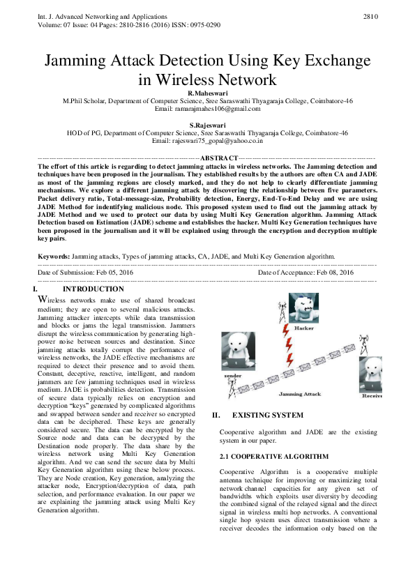 (PDF) Jamming Attack Detection Using Key Exchange in Wireless Network