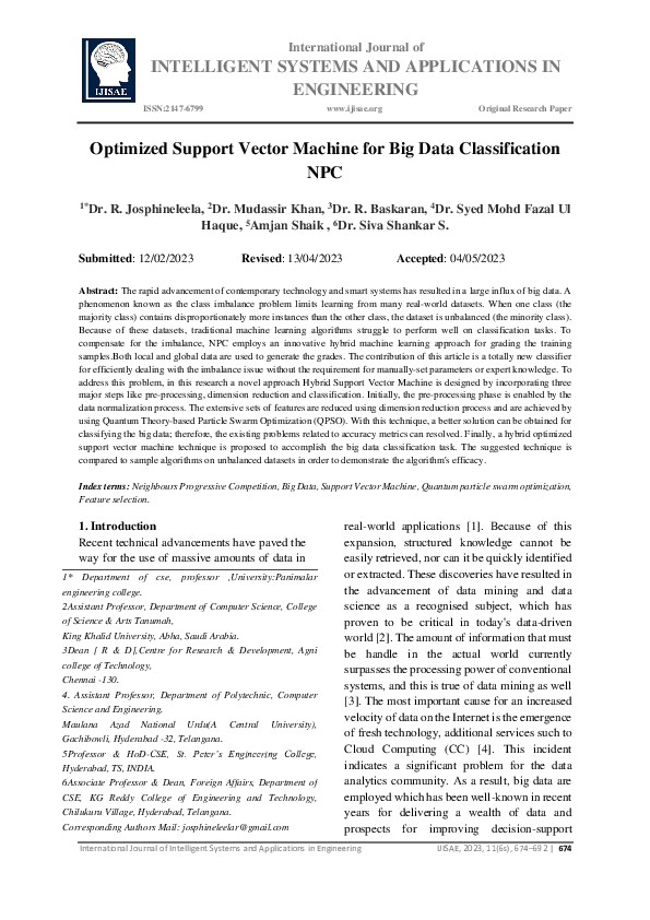 (PDF) Optimized Support Vector Machine for Big Data Classification NPC