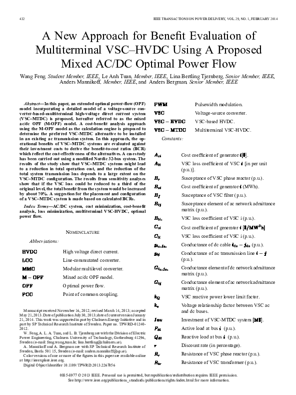 Pdf A New Approach For Benefit Evaluation Of Multiterminal Vsc Hvdc Using A Proposed Mixed Ac