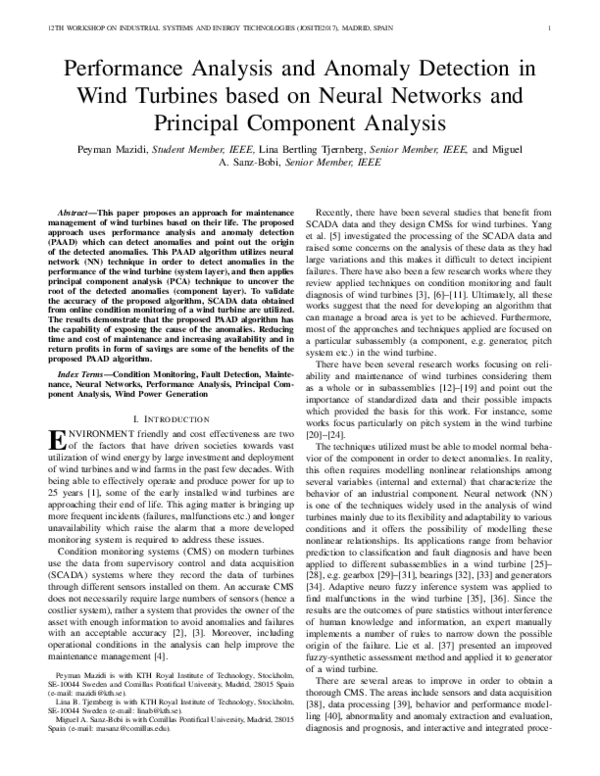 Pdf Performance Analysis And Anomaly Detection In Wind Turbines Based On Neural Networks And