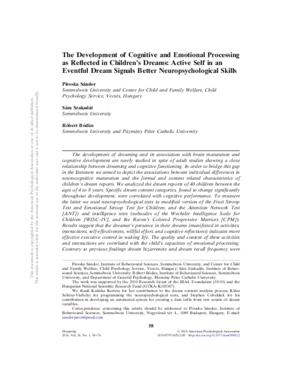 (PDF) The development of cognitive and emotional processing as ...