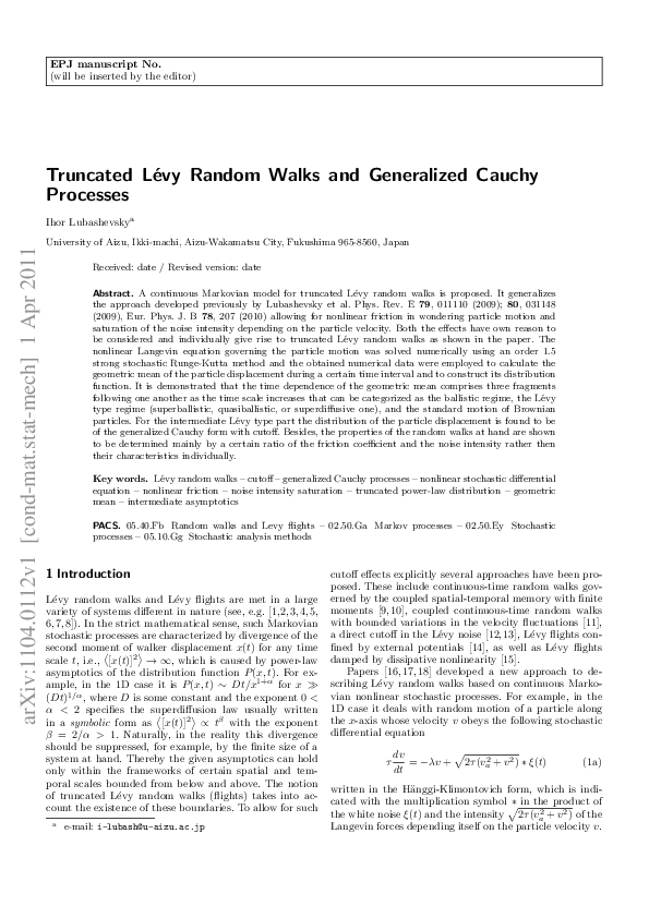 (PDF) EPJ manuscript No. (will be inserted by the editor) Truncated ...
