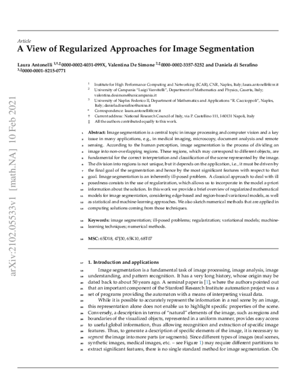 (PDF) A View of Regularized Approaches for Image Segmentation