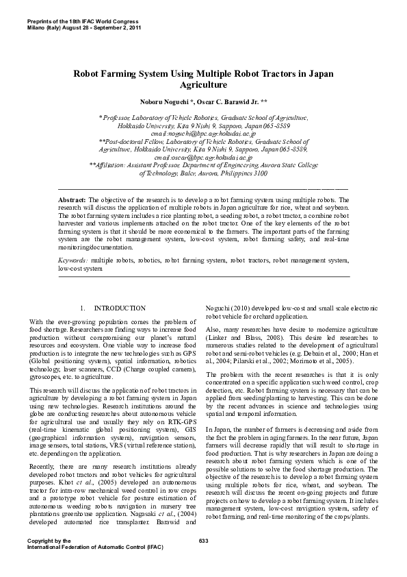 (PDF) Robot Farming System Using Multiple Robot Tractors in Japan Agriculture