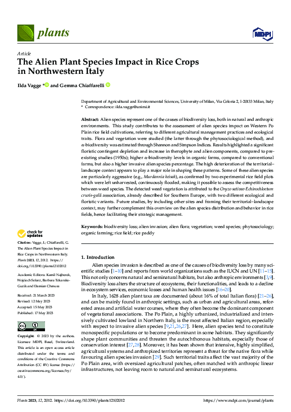 (PDF) The Alien Plant Species Impact in Rice Crops in Northwestern Italy