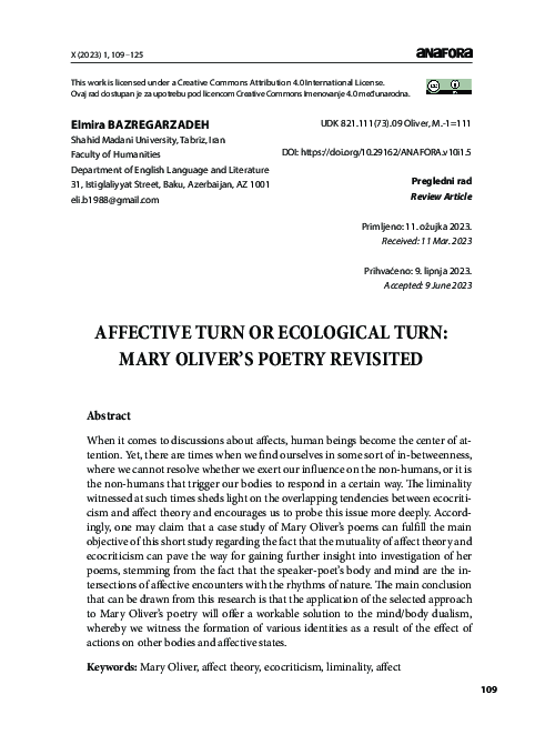 (PDF) AFFECTIVE TURN OR ECOLOGICAL TURN: MARY OLIVER'S POETRY REVISITED