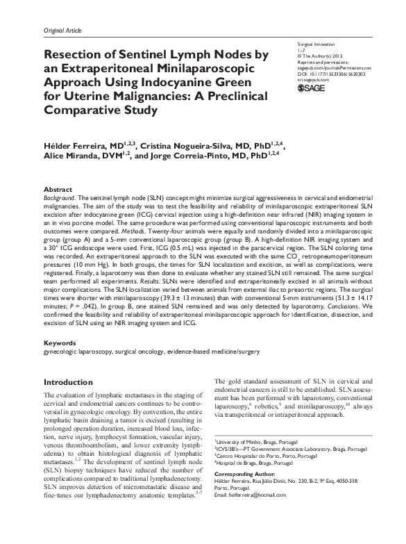 (PDF) Resection of Sentinel Lymph Nodes by an Extraperitoneal Minilaparoscopic Approach Using ...