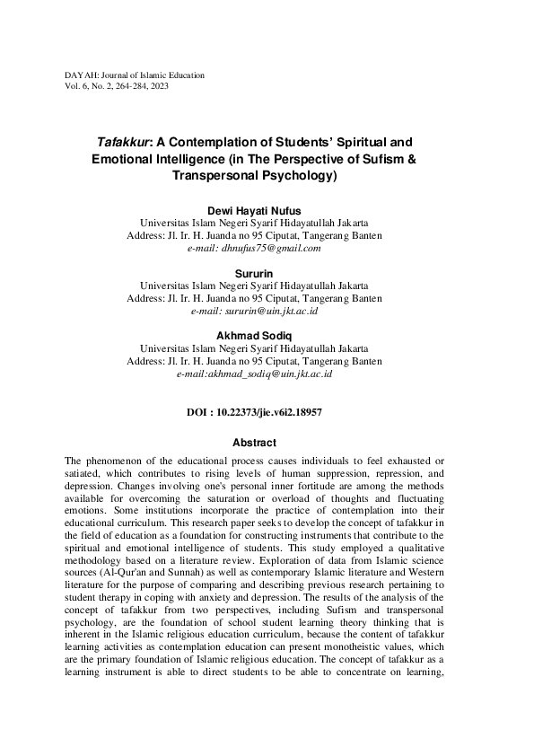 (PDF) Tafakkur: A Contemplation of Students’ Spiritual and Emotional ...