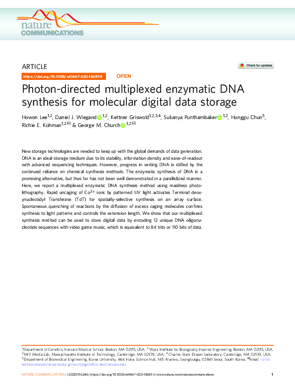 (PDF) Photon-directed Multiplexed Enzymatic DNA Synthesis for Molecular ...