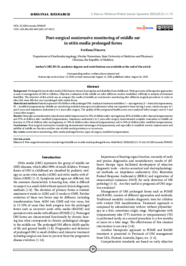 (PDF) Post-surgical noninvasive monitoring of middle ear in otitis ...
