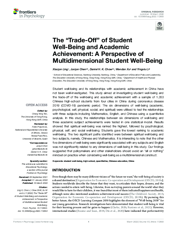 (PDF) The “Trade-Off” of Student Well-Being and Academic Achievement: A ...