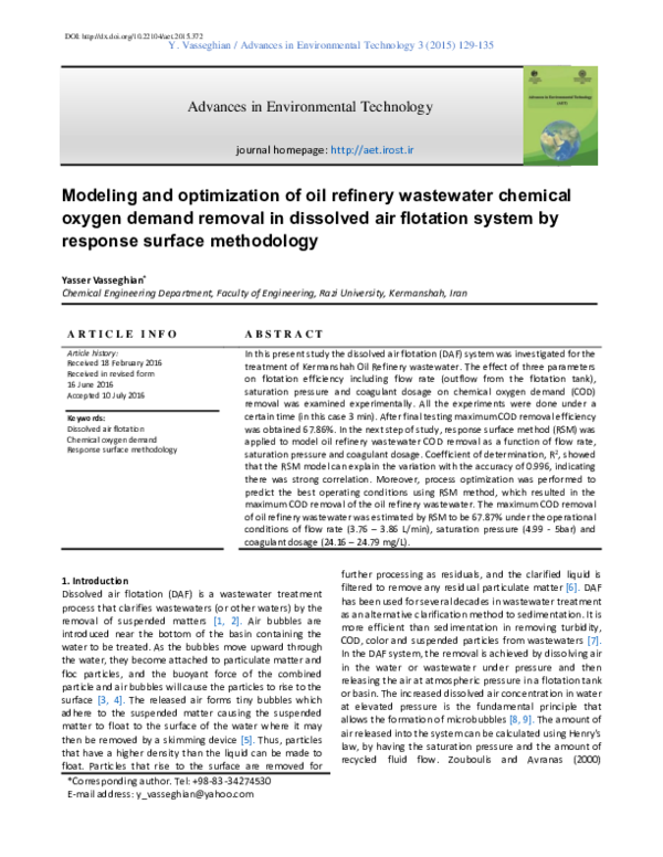 (PDF) Modeling and optimization of oil refinery wastewater chemical ...