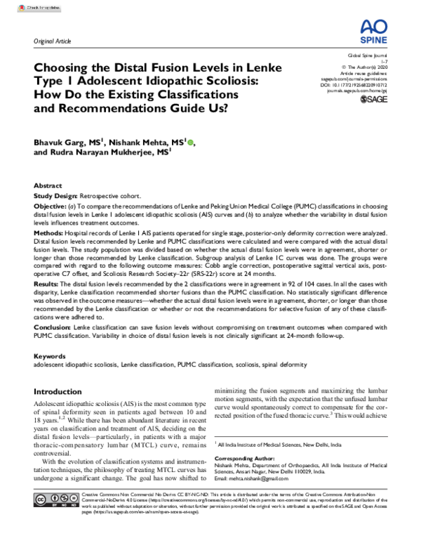 (PDF) Choosing the Distal Fusion Levels in Lenke Type 1 Adolescent ...