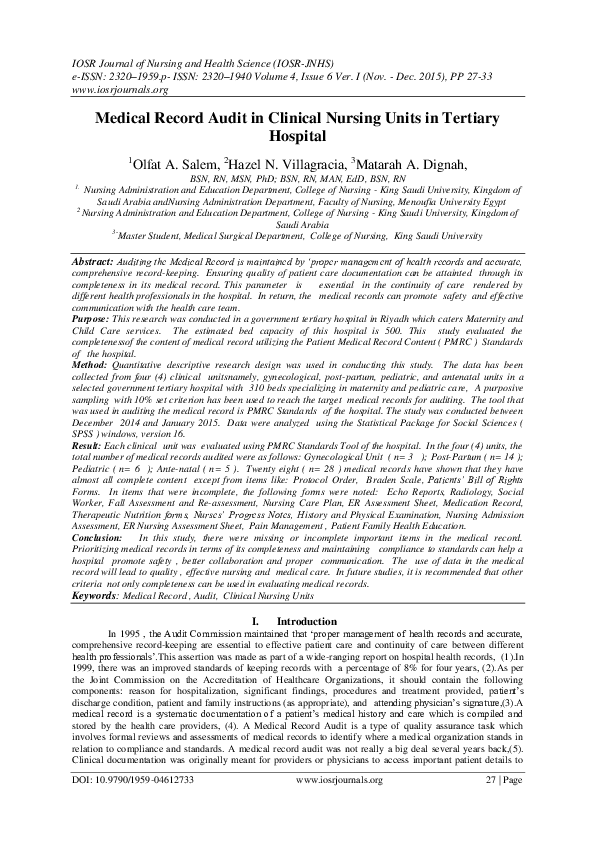 (PDF) Medical Record Audit in Clinical Nursing Units in Tertiary Hospital