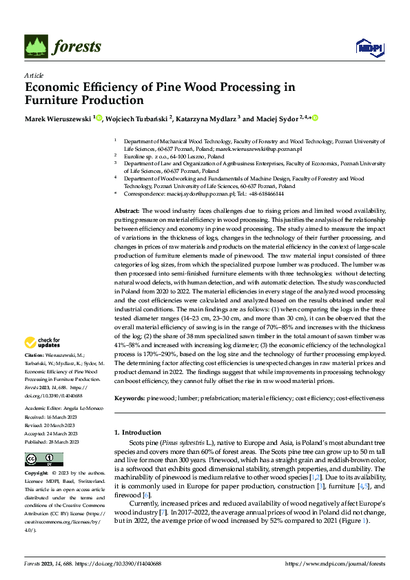 (PDF) Economic Efficiency of Pine Wood Processing in Furniture Production