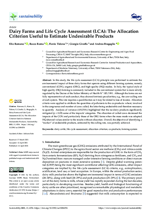 (PDF) Dairy Farms and Life Cycle Assessment (LCA): The Allocation ...
