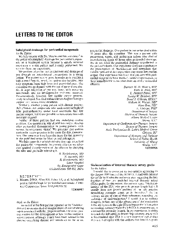(PDF) Subxiphoid drainage for pericardial tamponade
