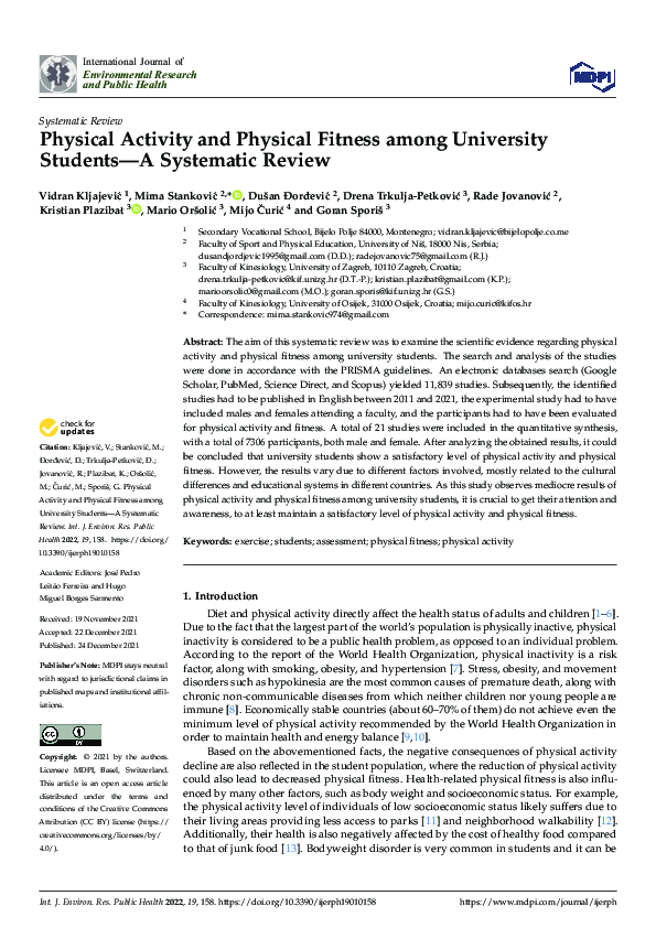 (PDF) Physical Activity and Physical Fitness among University Students ...