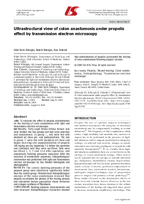 (PDF) Ultrastructural view of colon anastomosis under propolis effect ...