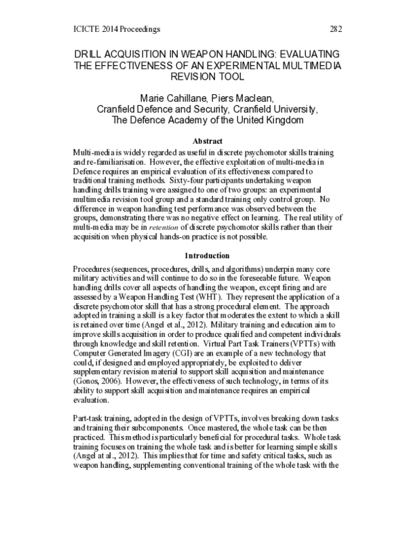 (PDF) Drill Acquisition in Weapon Handling: Evaluating the ...